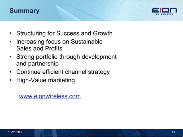 Eion Wireless Corporate Overview | PPT | Computer Networking | Computing