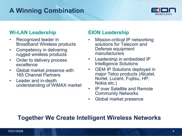 Eion Wireless Corporate Overview | PPT | Computer Networking | Computing