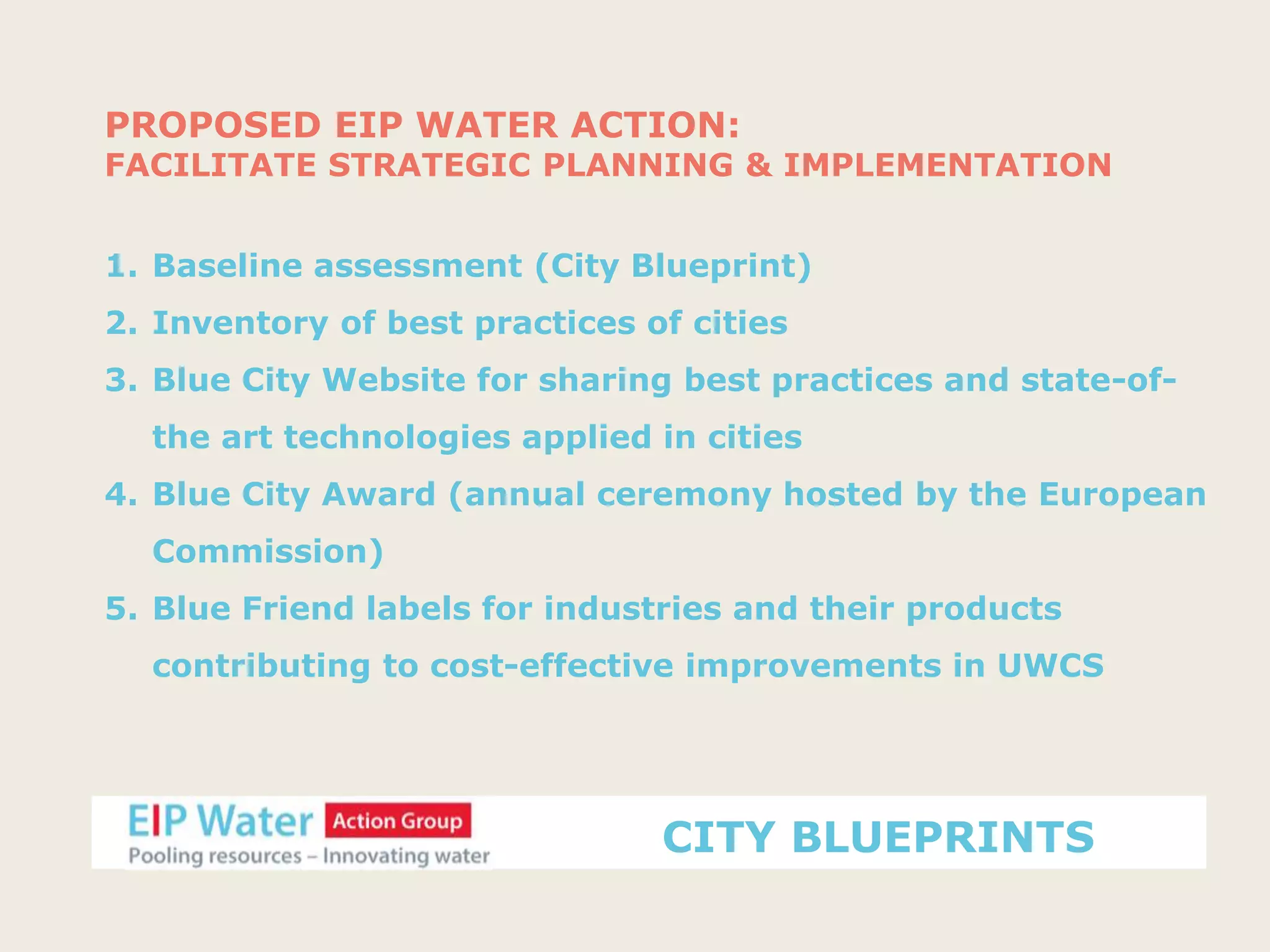 EIP Water Action Group City Blueprints September 2013 | PPT