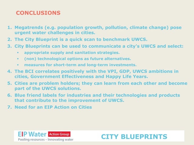 EIP Water Action Group City Blueprints September 2013 | PPT