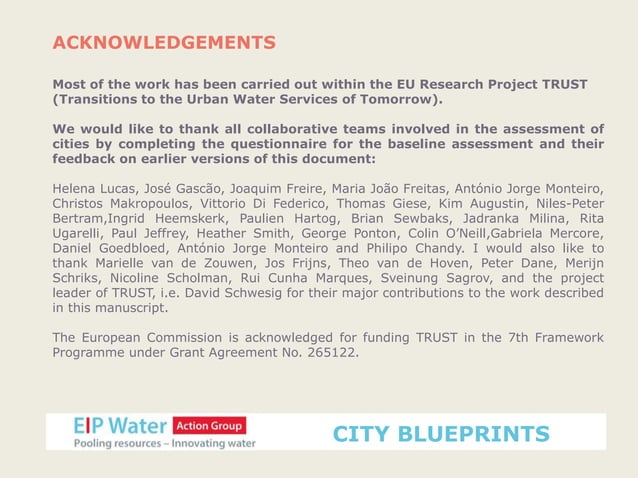 EIP Water Action Group City Blueprints September 2013 | PPT