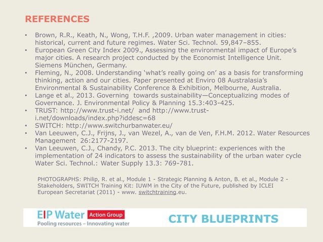 EIP Water Action Group City Blueprints September 2013 | PPT | Free Download