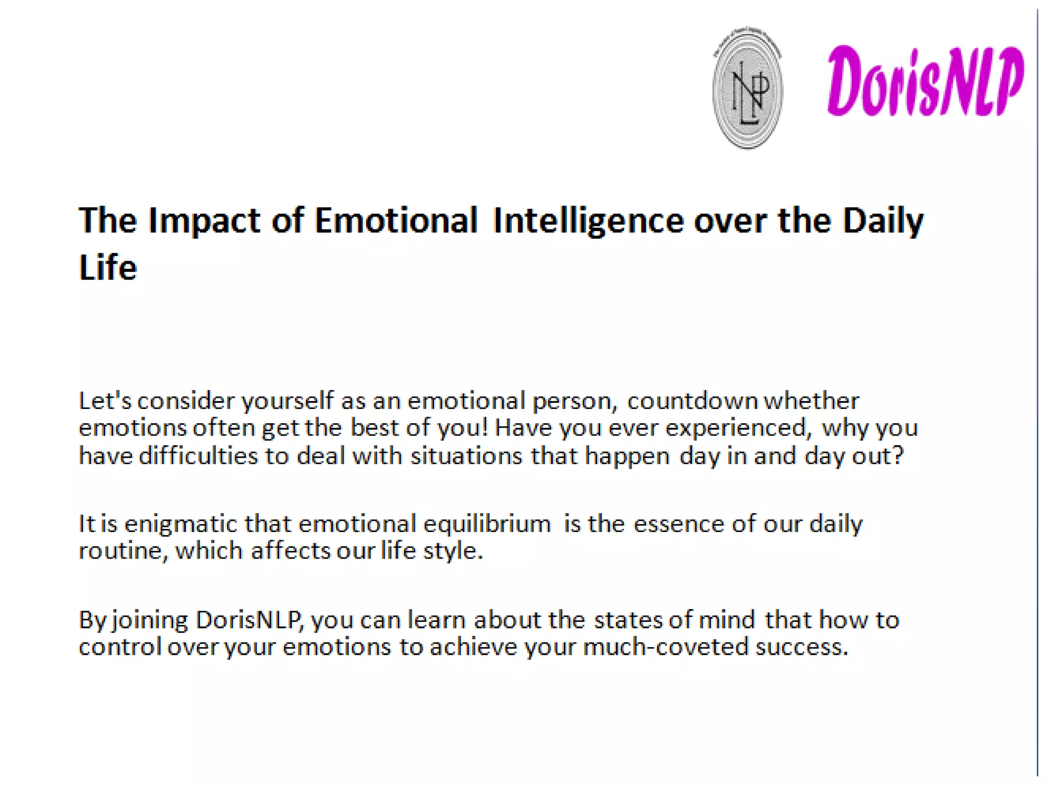The Impact of Emotional Equilibrium over the Daily Life | PPTX