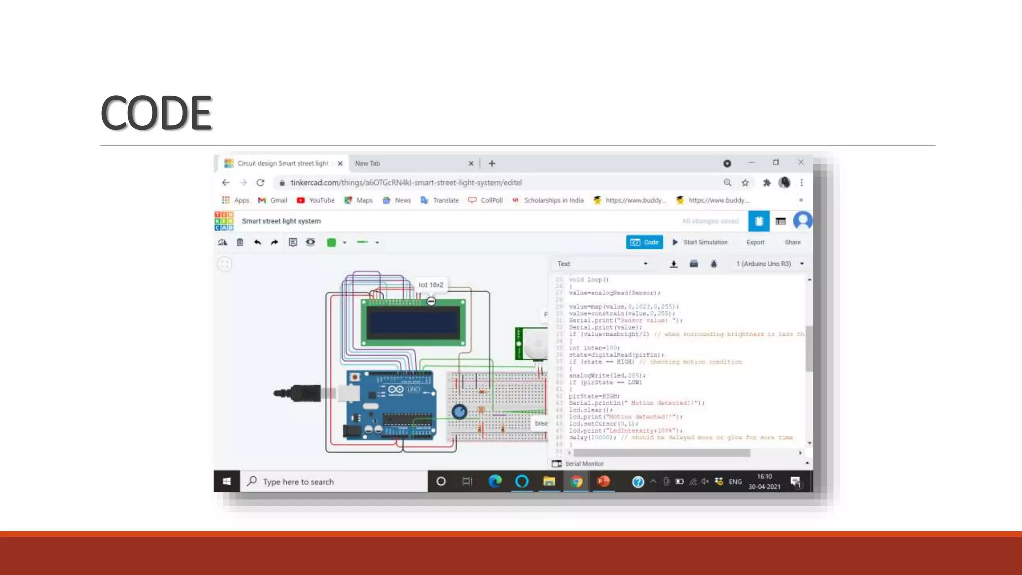 automatic street light control using aurdino,PIR,LDR tinker cad circuit ...