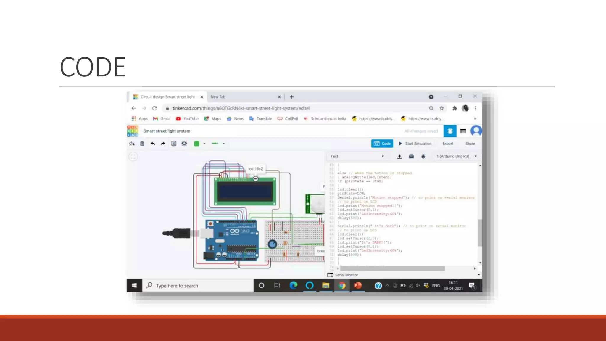 automatic street light control using aurdino,PIR,LDR tinker cad circuit ...