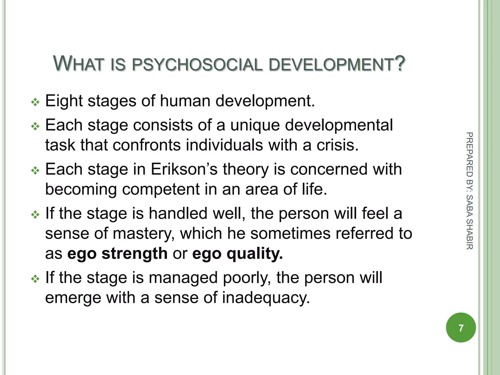 Eirk Erikson's Stages of Psychosocial Development | PPTX