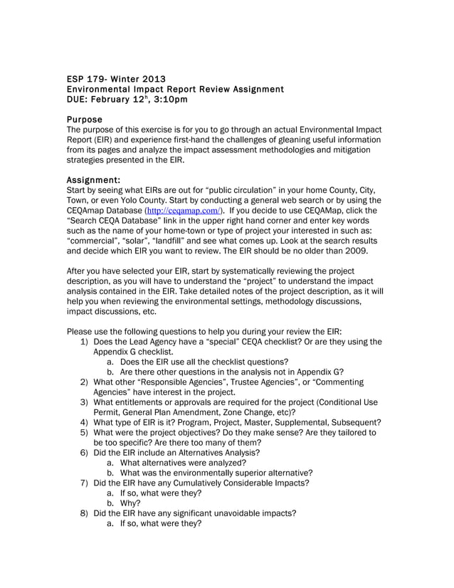 EIR Review Assignment | PDF