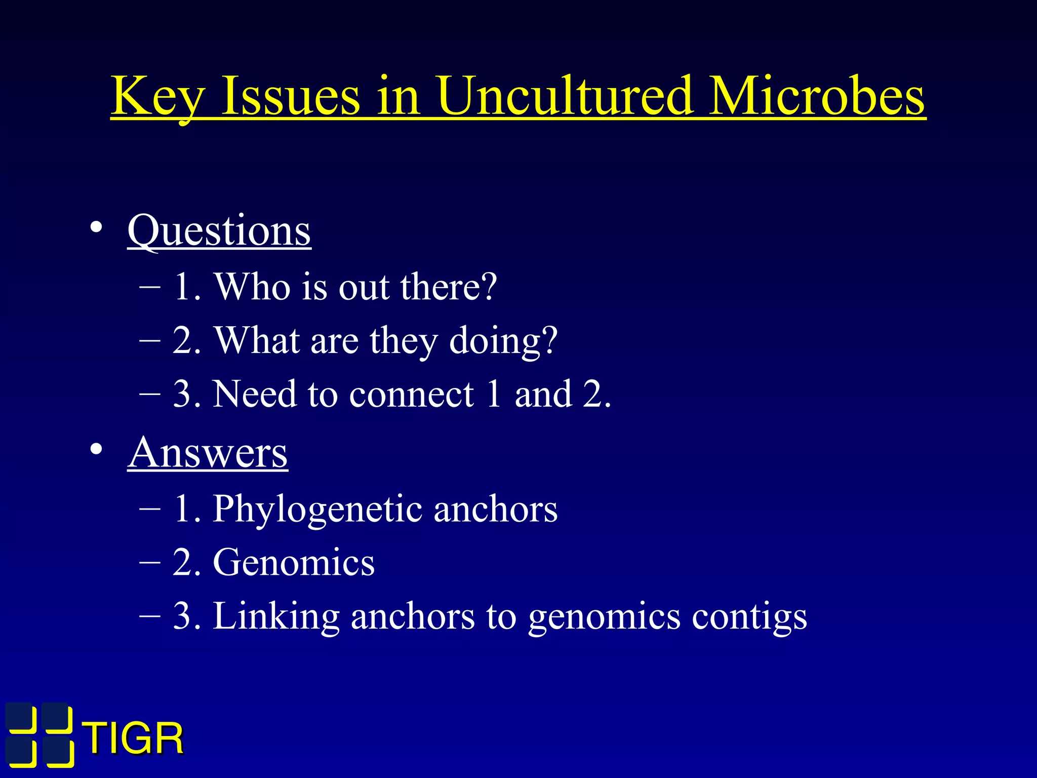 TIGR "Tree of Life" Project Slides (from 2004) | PPT