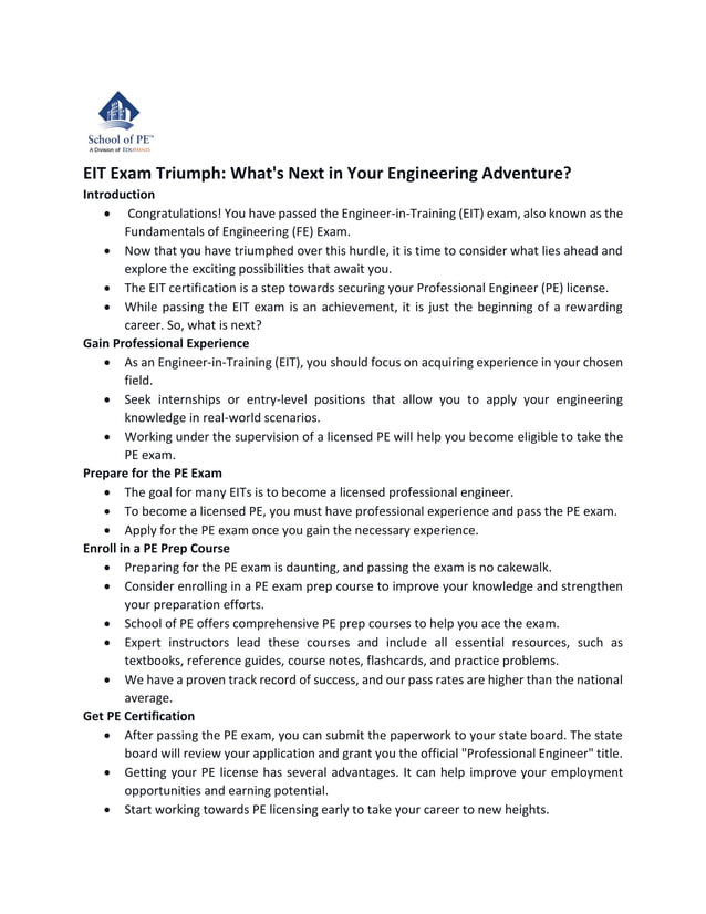 EIT Exam Triumph What's Next in Your Engineering Adventure | PDF
