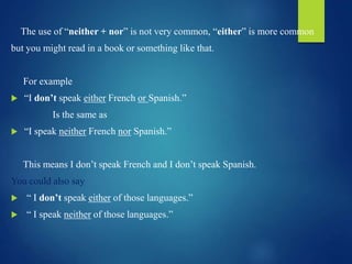 EITHER AND NEITHER. LESSON, PRESENTATION, ENGLISH | PPTX