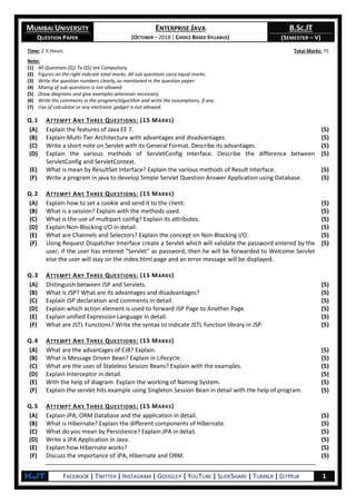Enterprise Java (Question Paper) [October – 2018 | Choice Based ...