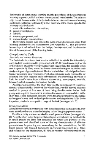 Fostering Learner Autonomy in an ESL Classroom | PDF | Workshops and Classes | Hobbies & Interests