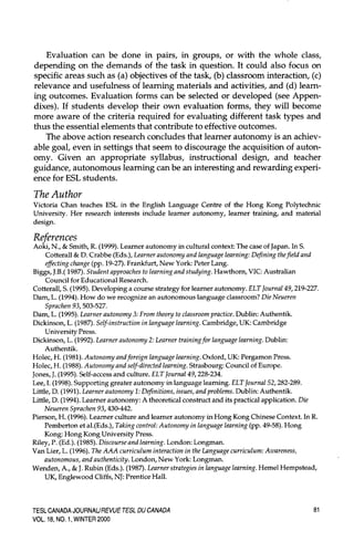 Fostering Learner Autonomy in an ESL Classroom | PDF | Workshops and Classes | Hobbies & Interests