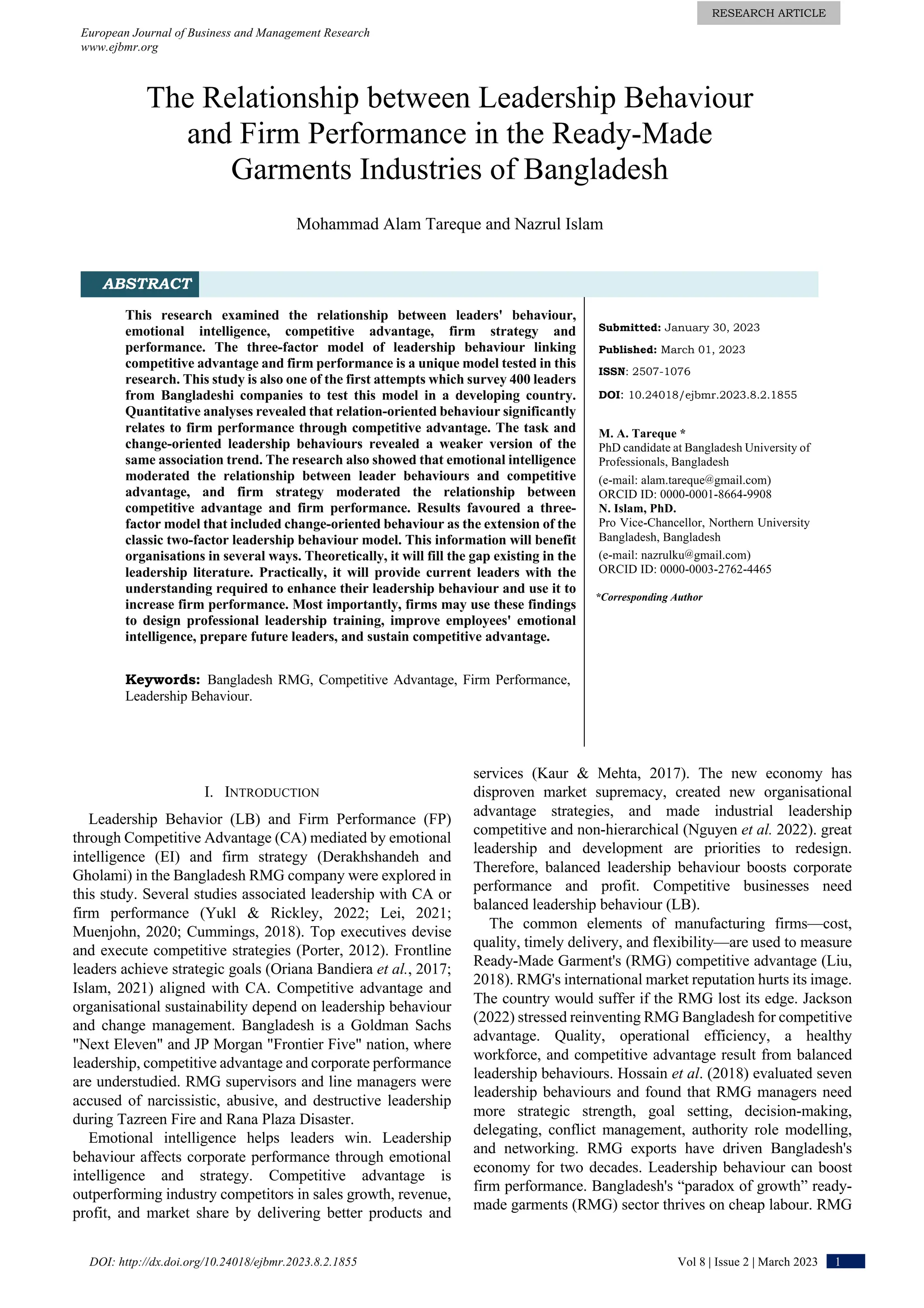 The Relationship between Leadership Behaviour and Firm Performance in ...