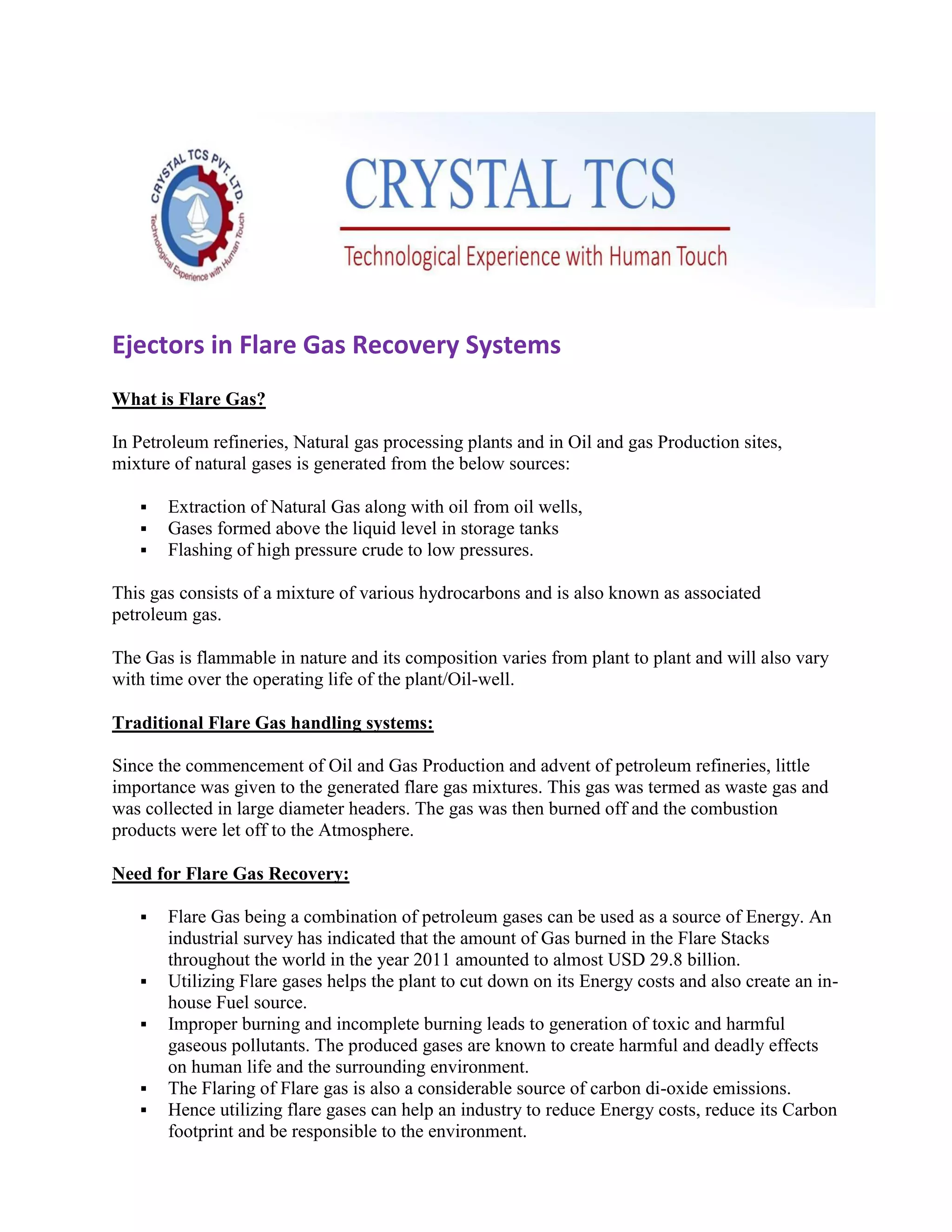 Ejectors in Flare Gas Recovery Systems | PDF