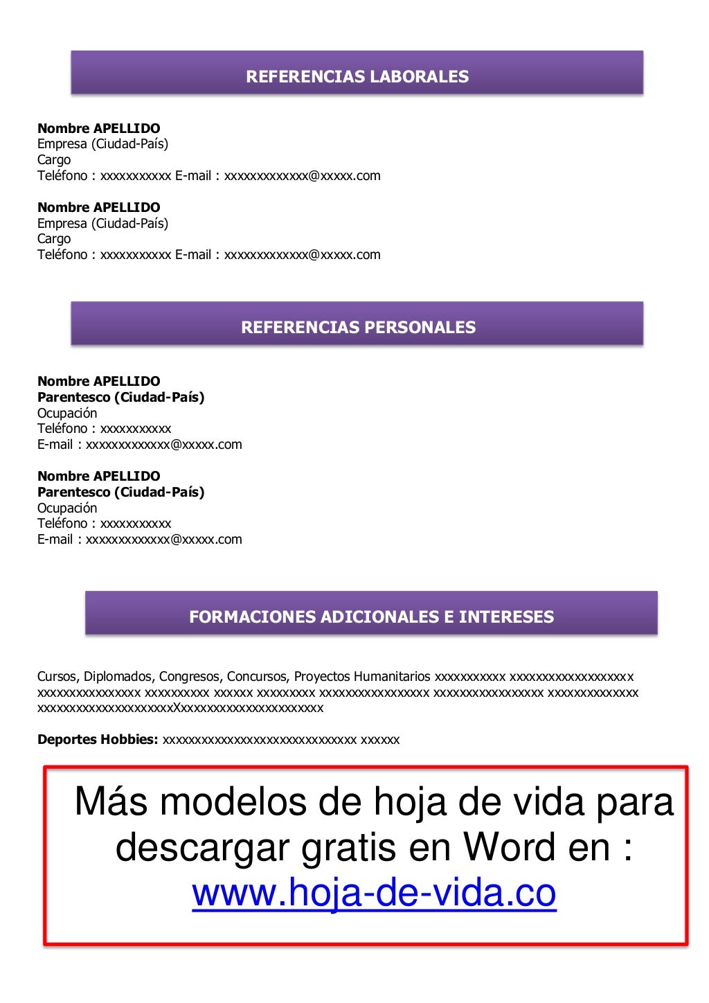 Formato Hoja De Vida Word