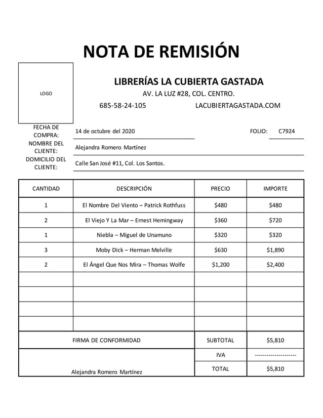 Ejemplos De Formato De Nota De Remision Ejemplos De Notas Imagenes