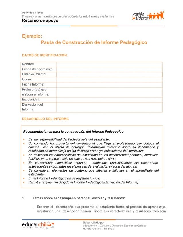 Ejemplo de informe pedagógico | PDF