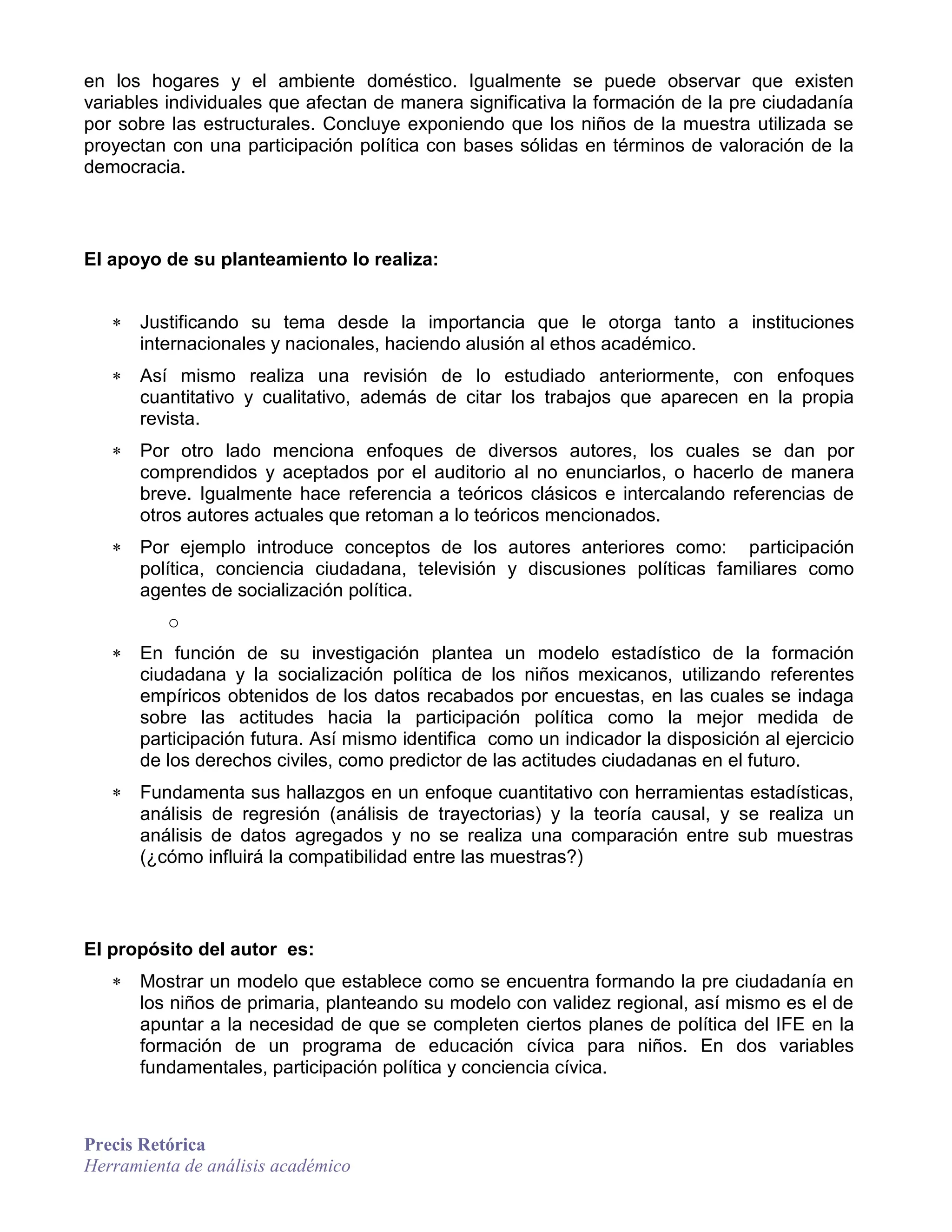 Ejemplo de precis retorica articulo: formacion ciudadana en escuelas ...