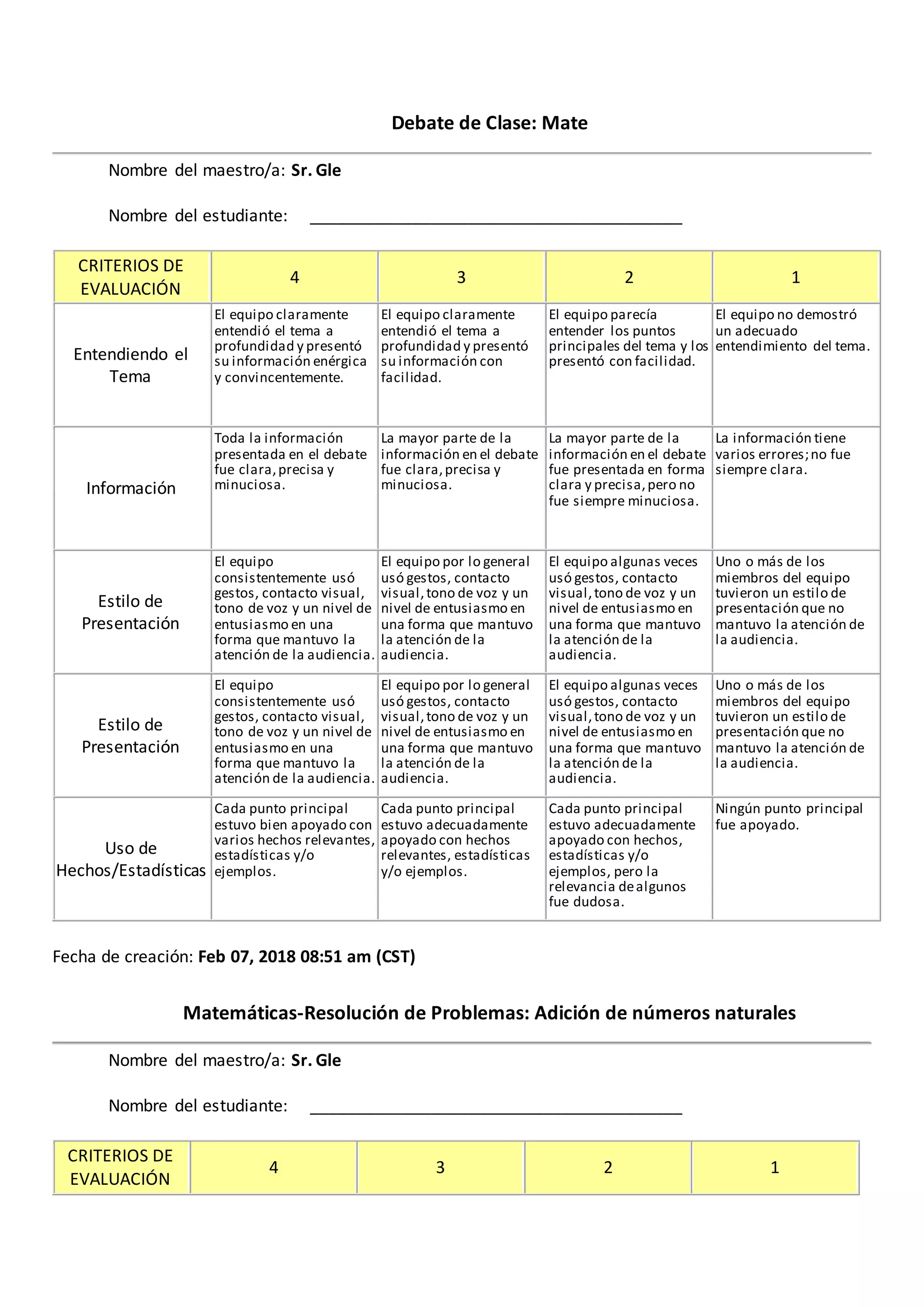 Ejemplo de rubrica con rubistar | PDF