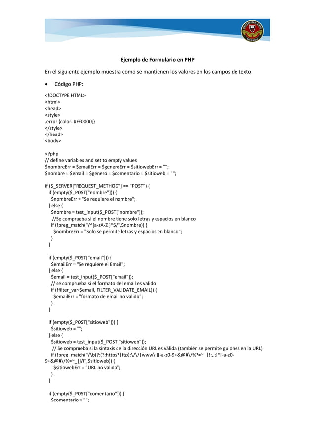 Mantener Valores En Los Campos De Texto De Un Formulario Php Pdf 