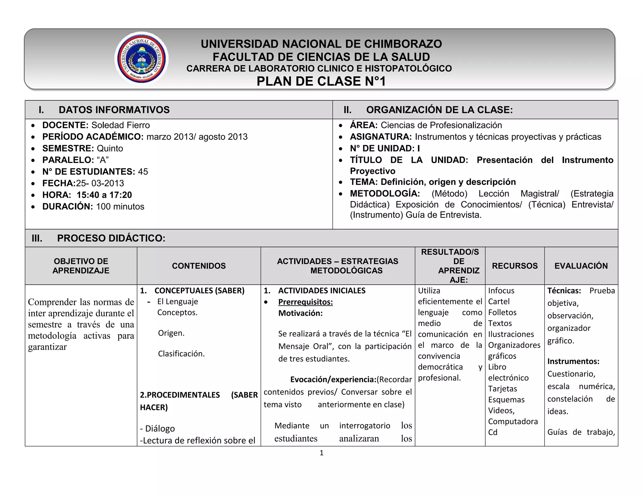 Ejemplo plan de clase 2013 ms. celio garcía | DOC