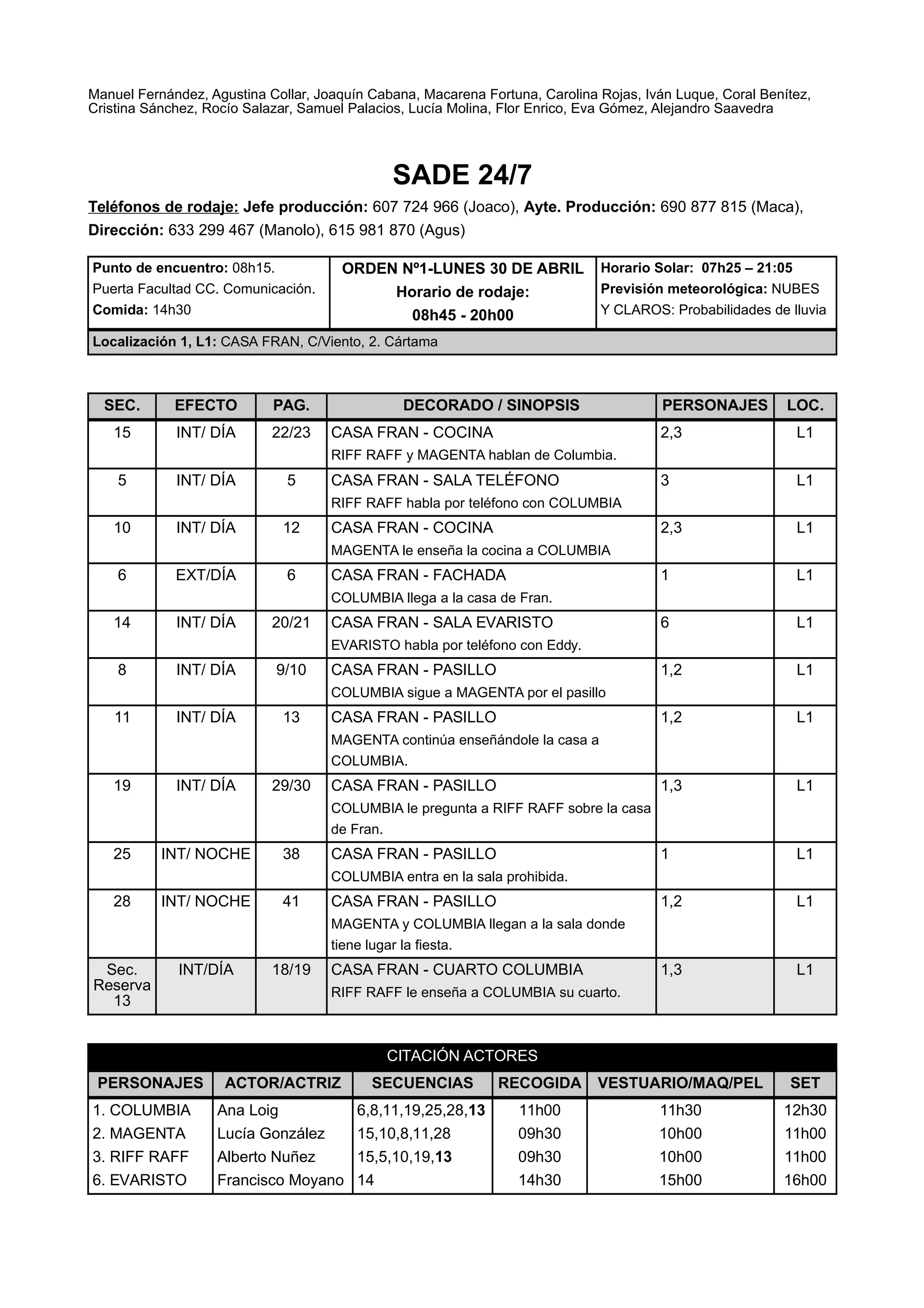 Ejemplo plan de rodaje | PDF