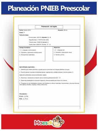 Ejemplo planeacion de ingles preescolar | PDF