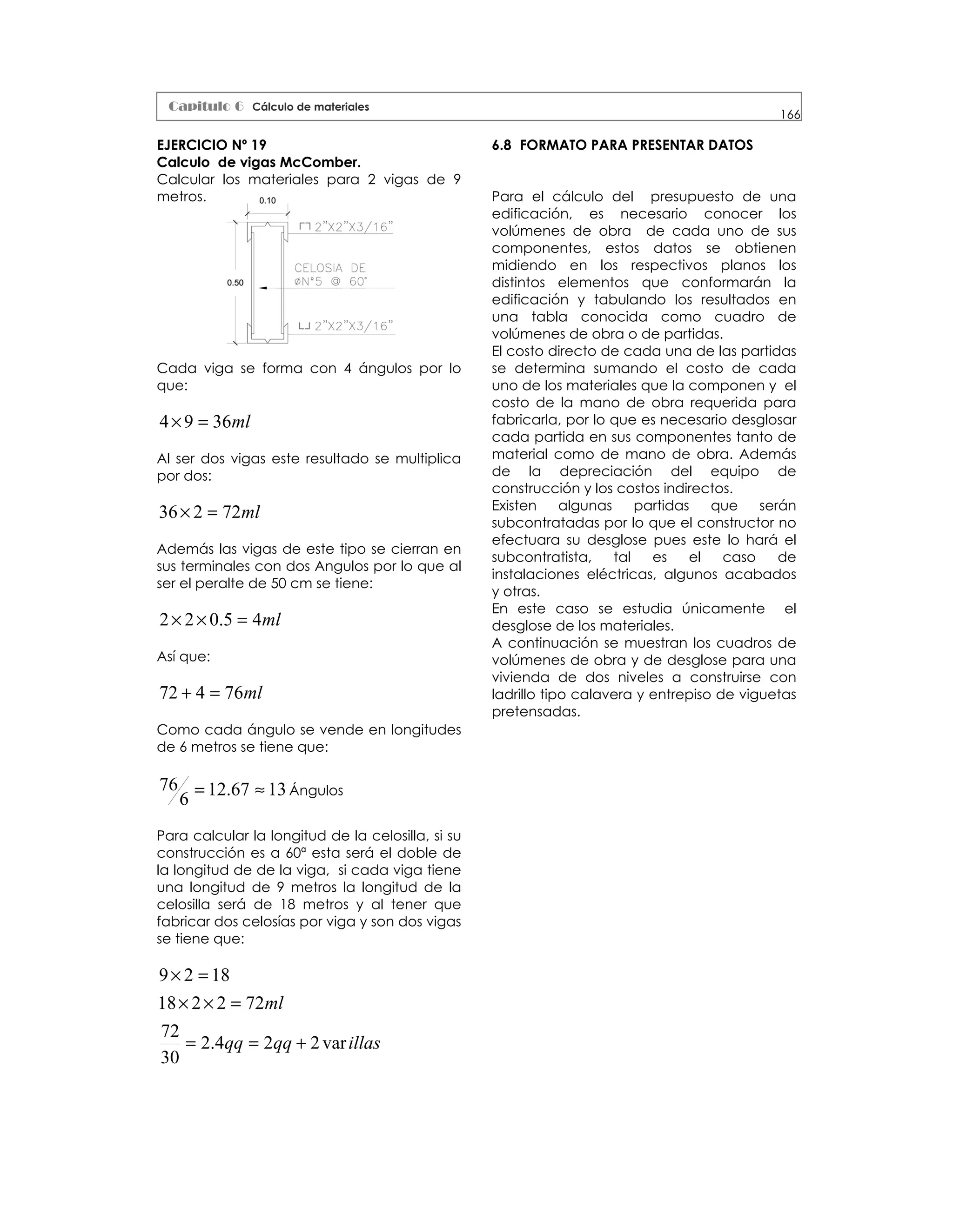 EJEMPLOS DE CÁLCULO DE MATERIALES | PDF