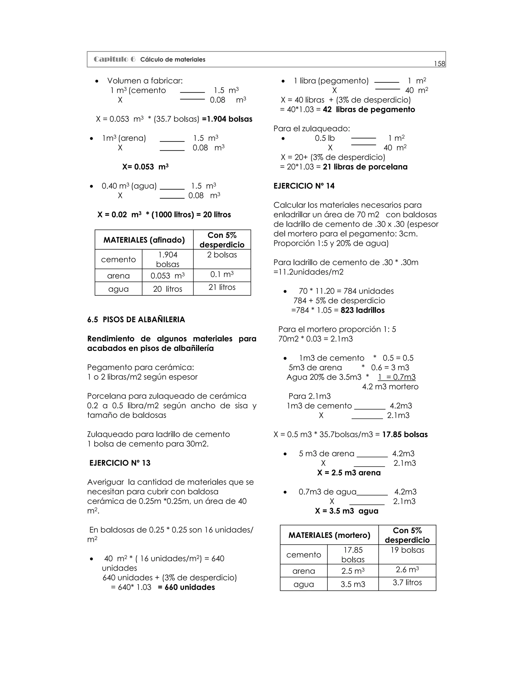 EJEMPLOS DE CÁLCULO DE MATERIALES | PDF