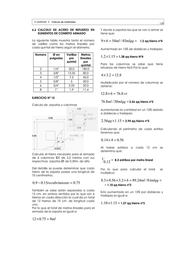 EJEMPLOS DE CÁLCULO DE MATERIALES | PDF
