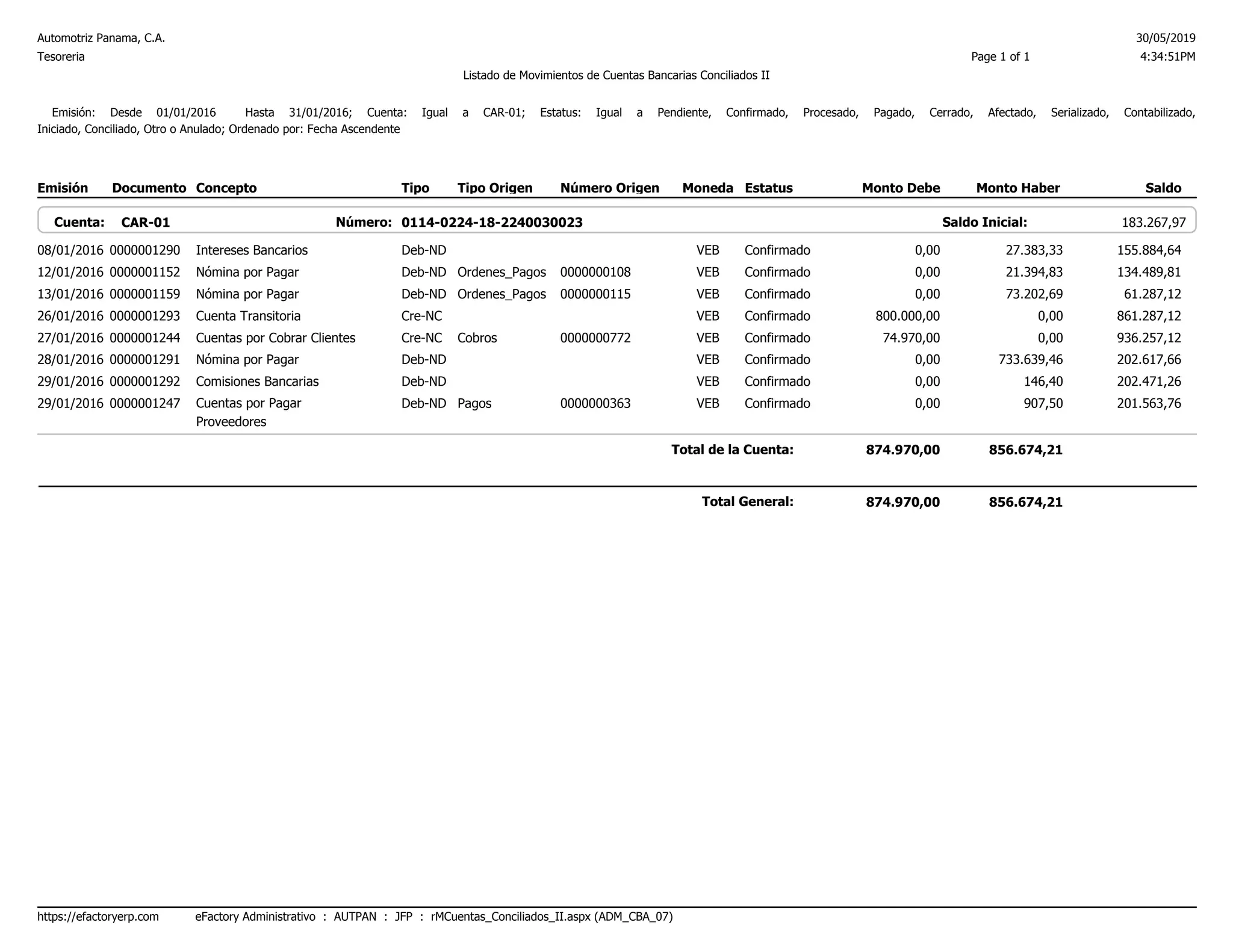 Ejemplos de Conciliaciones Bancarias de eFactory Software ERP en la ...