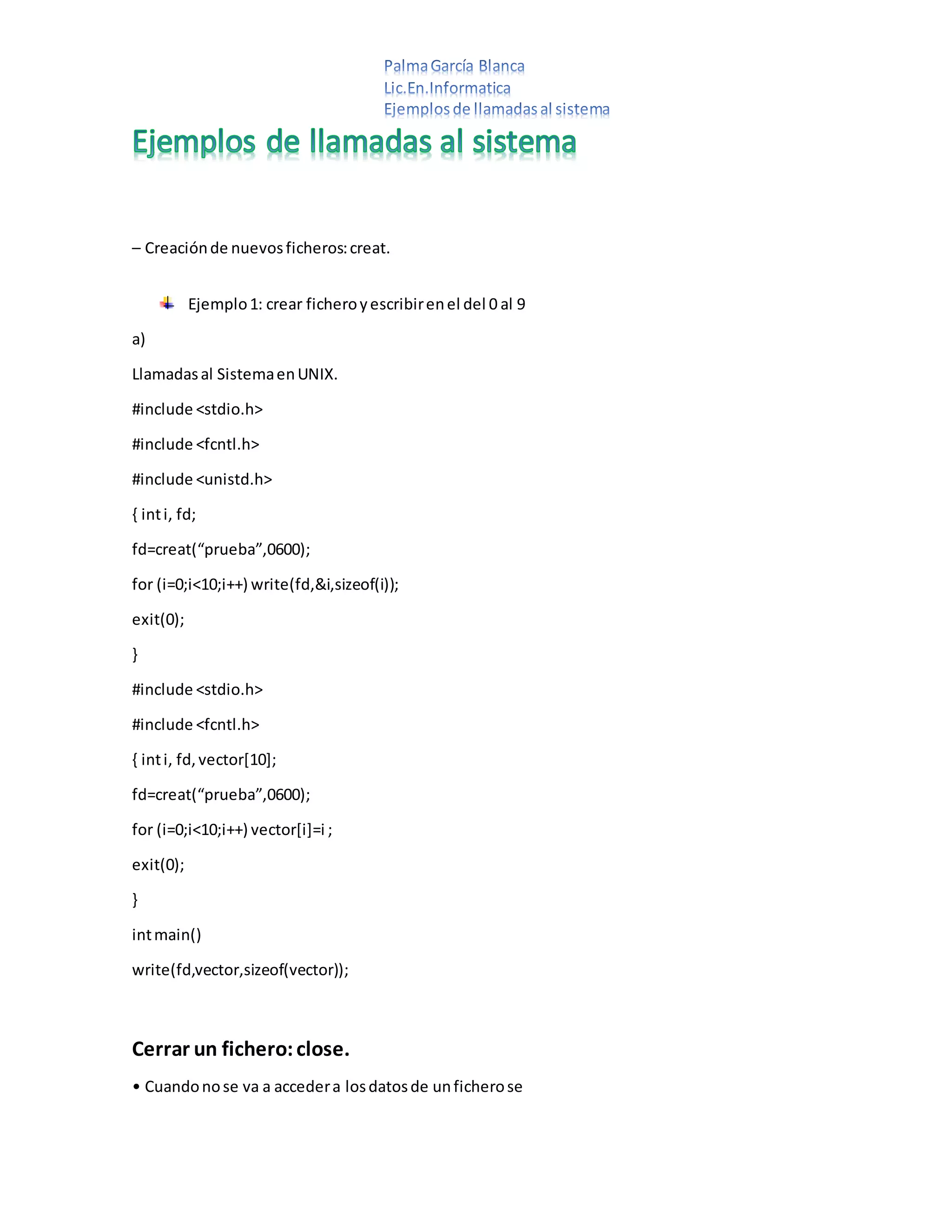 Ejemplos de llamadas al sistema | DOCX