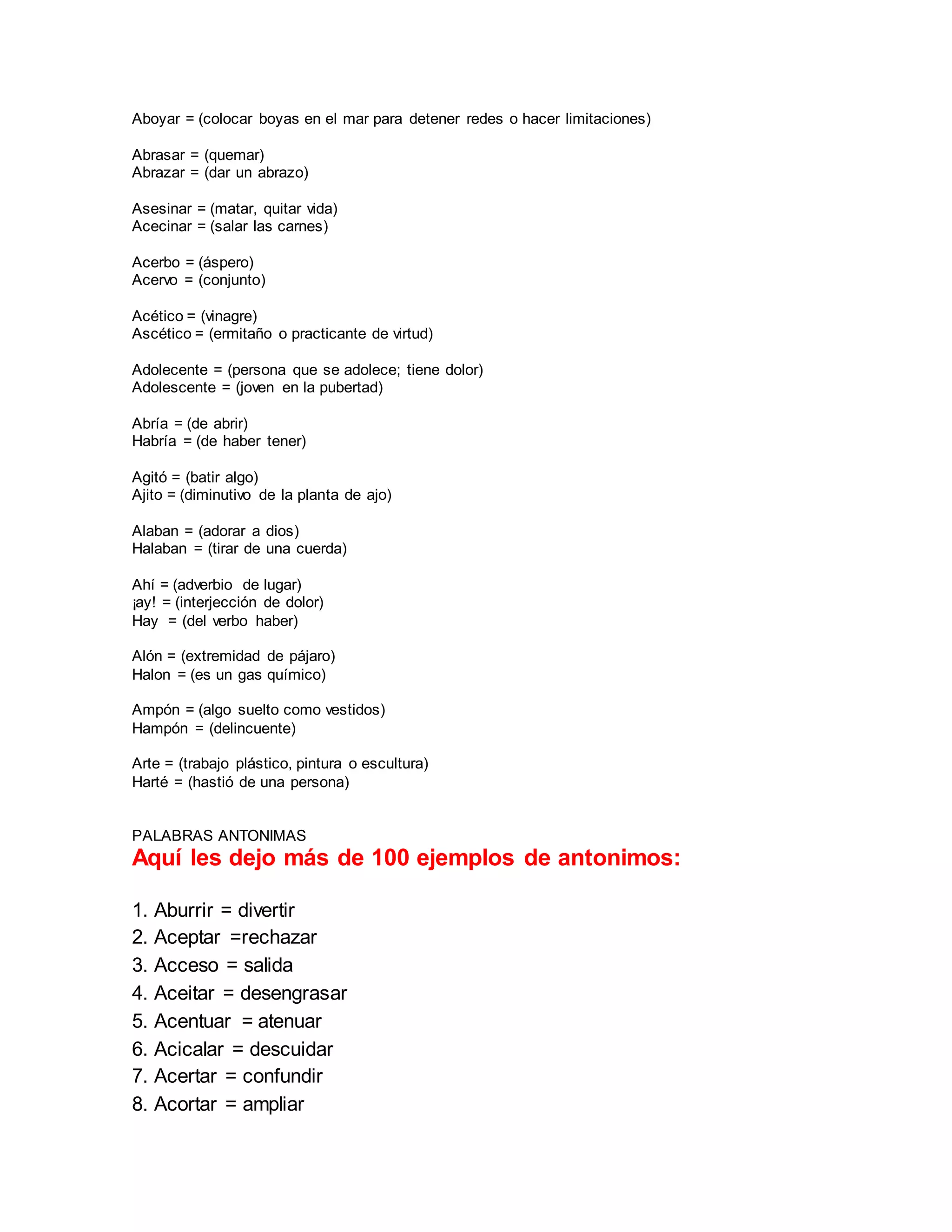 Ejemplos de palabras homógrafas | DOCX