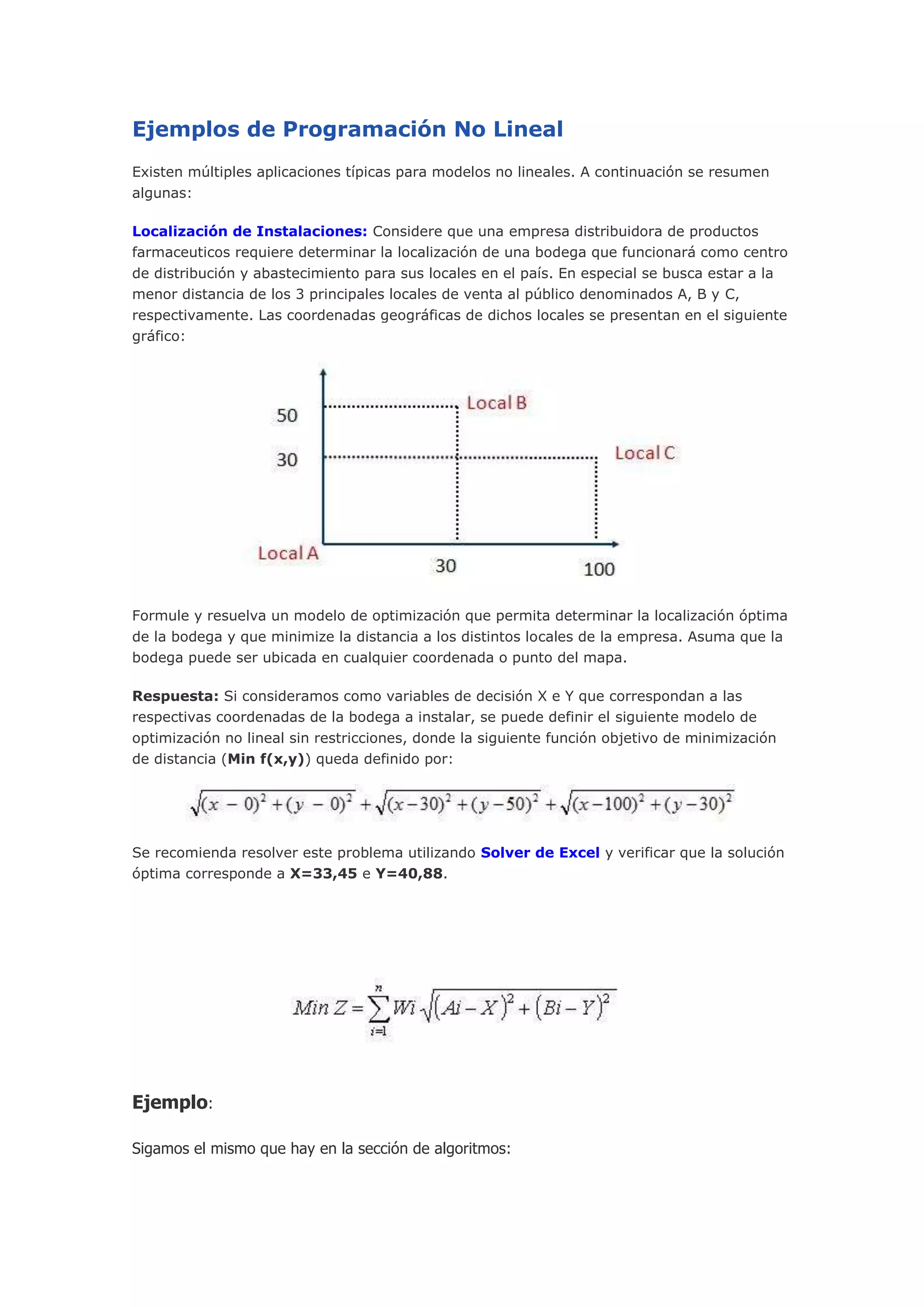 Ejemplos de programación no lineal | DOCX