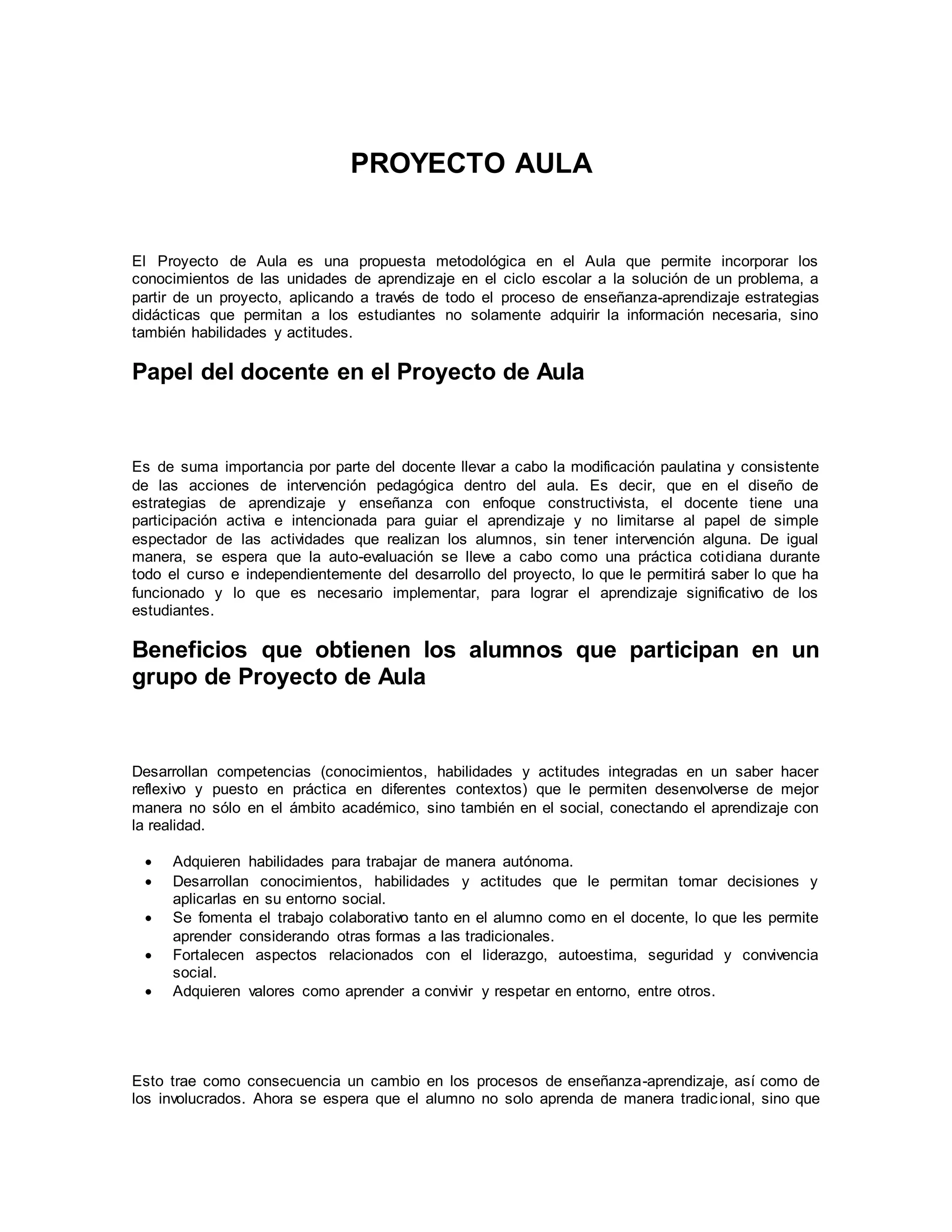 Ejemplos de proyecto aula | DOCX
