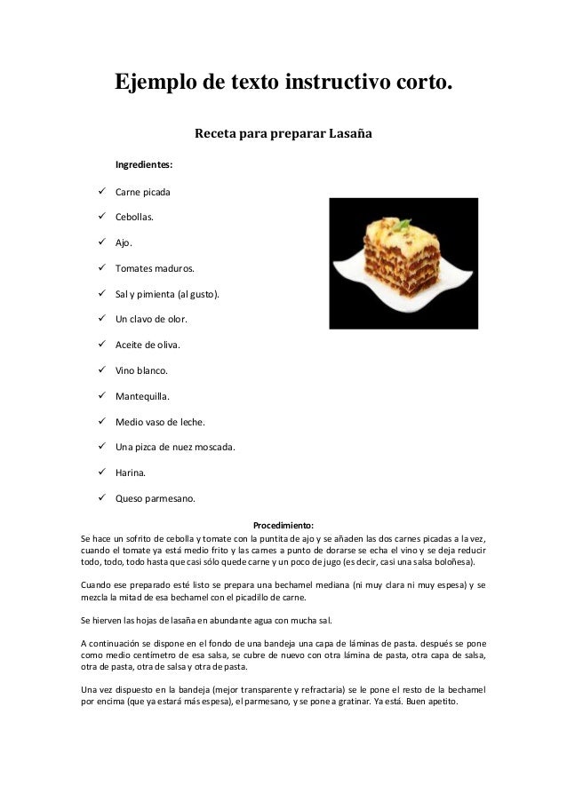 Corto Receta Texto Instructivo Ejemplo 10 Ejemplos De Instructivos Para ... Corto Receta Texto Instructivo Ejemplo 10 Ejemplos De Instructivos Para ...