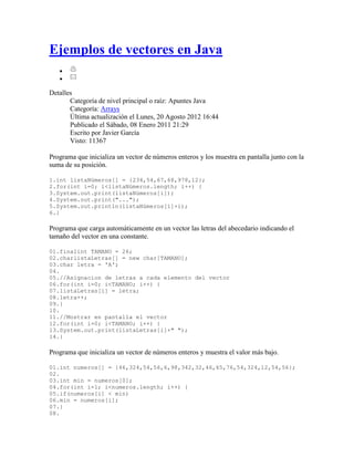 Ejemplos de vectores en java | PDF