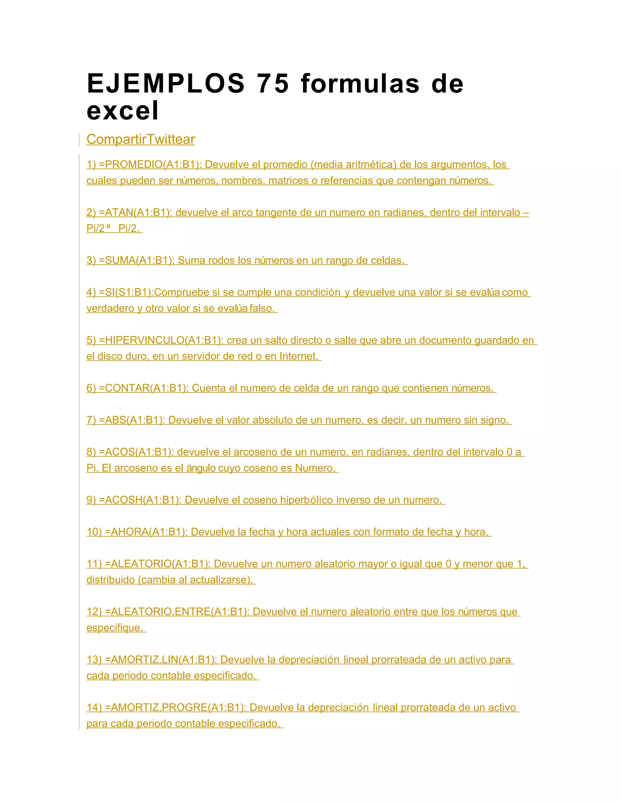 Ejemplos formulas excel | PDF