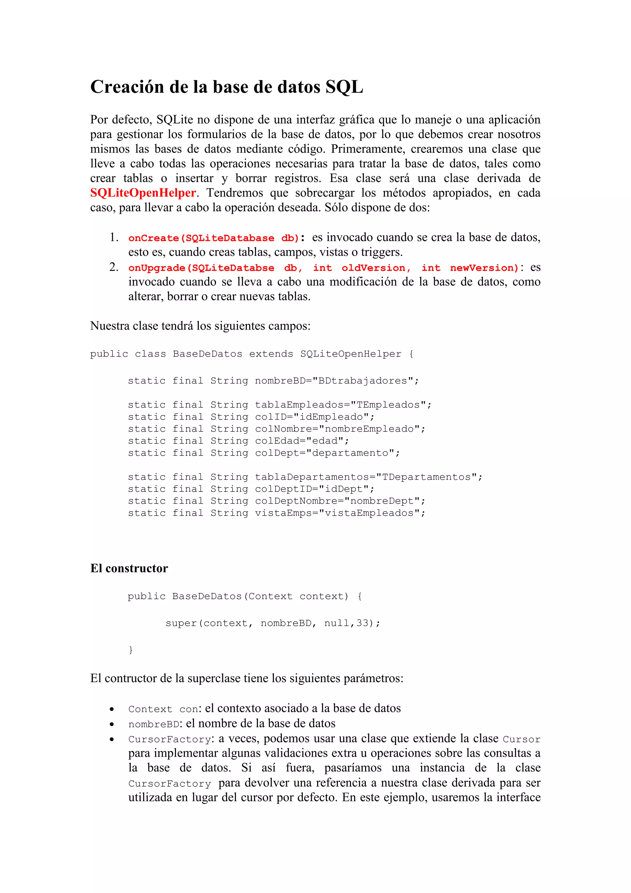 Ejemplo Base de Datos SQLite (Android) | PDF