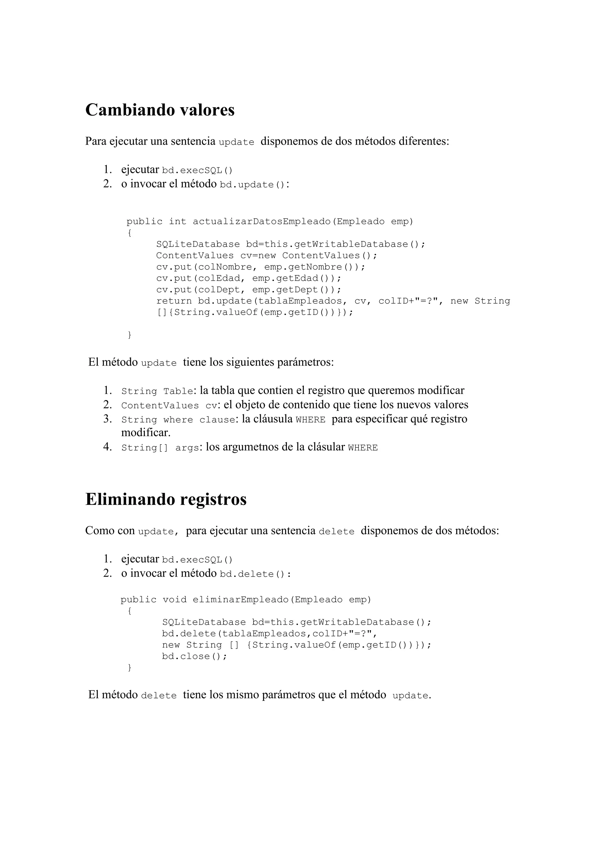 Ejemplo Base de Datos SQLite (Android) | PDF