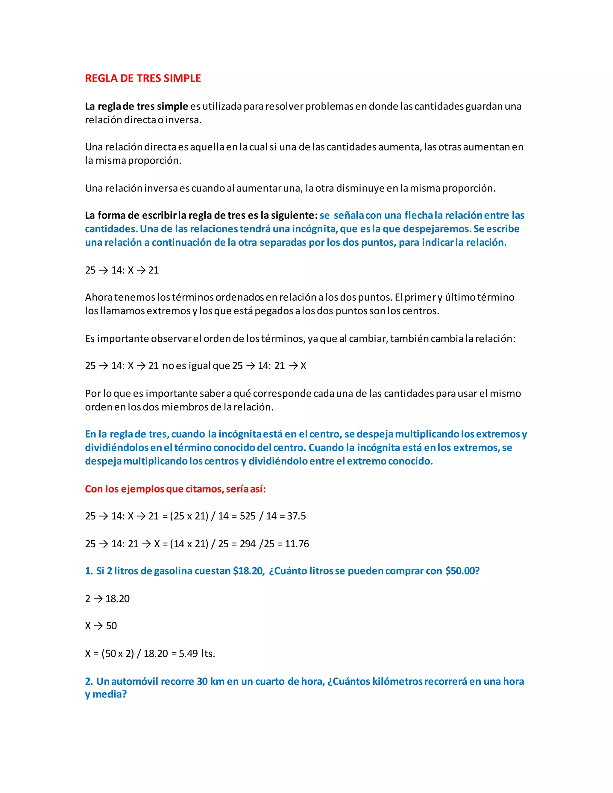 Ejemplos regla de tres | DOCX | Homework and Study | Education