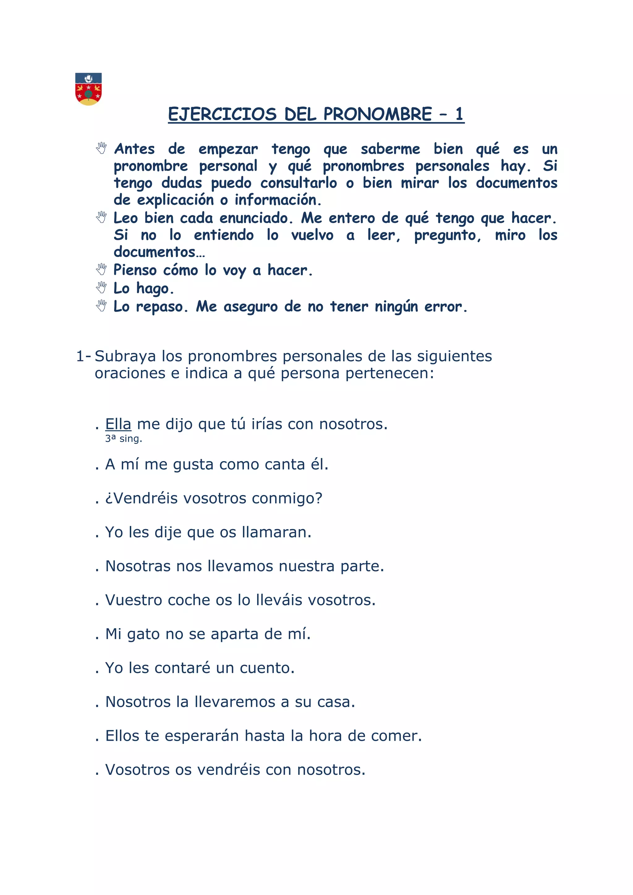 Ejerc pronombres-1 | PDF