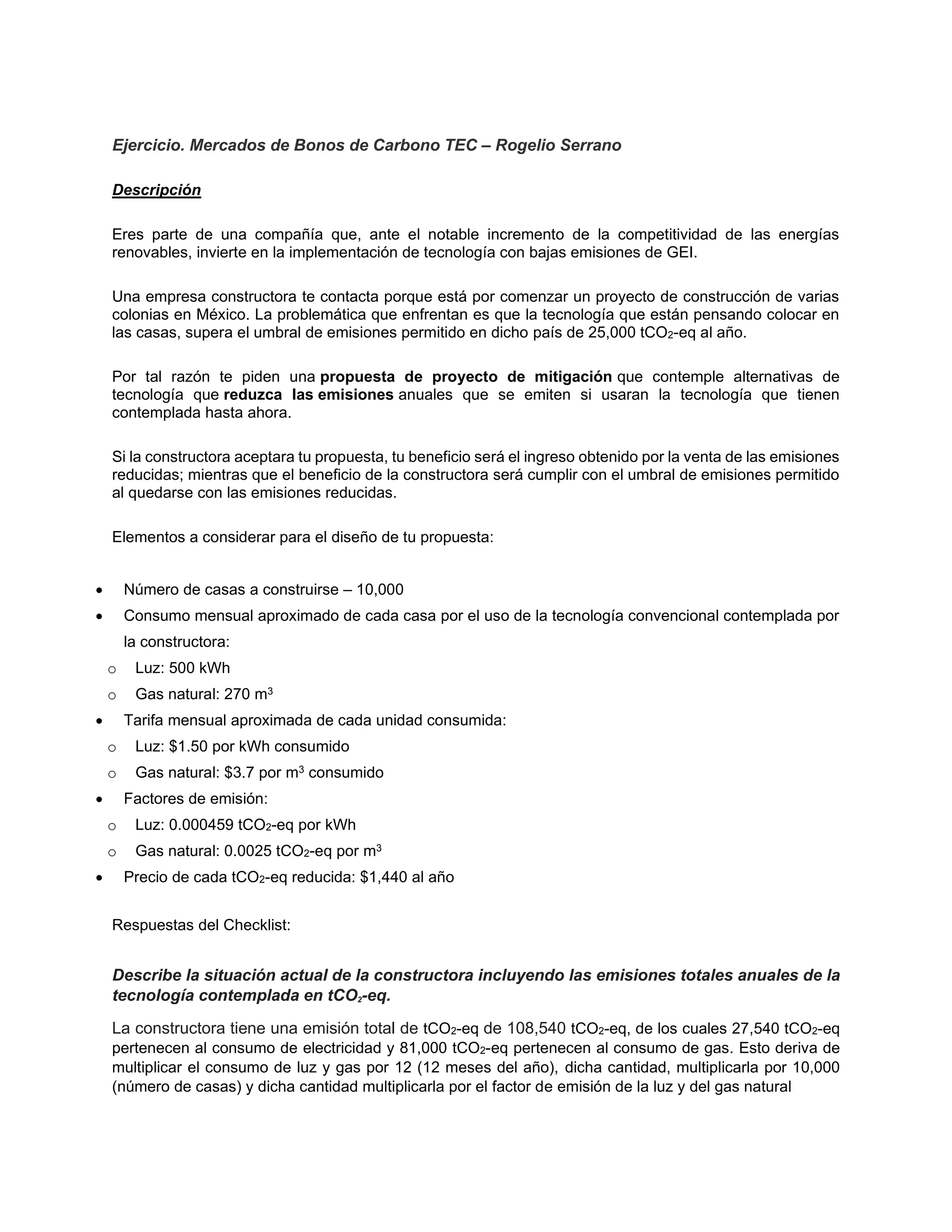 Ejercicio. mercados de carbono. Rogelio Serrano | PDF