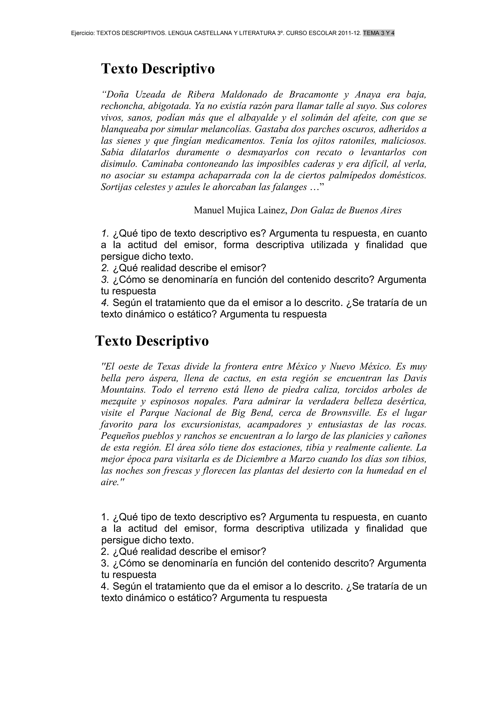 Ejercicio textos descriptivos | PDF