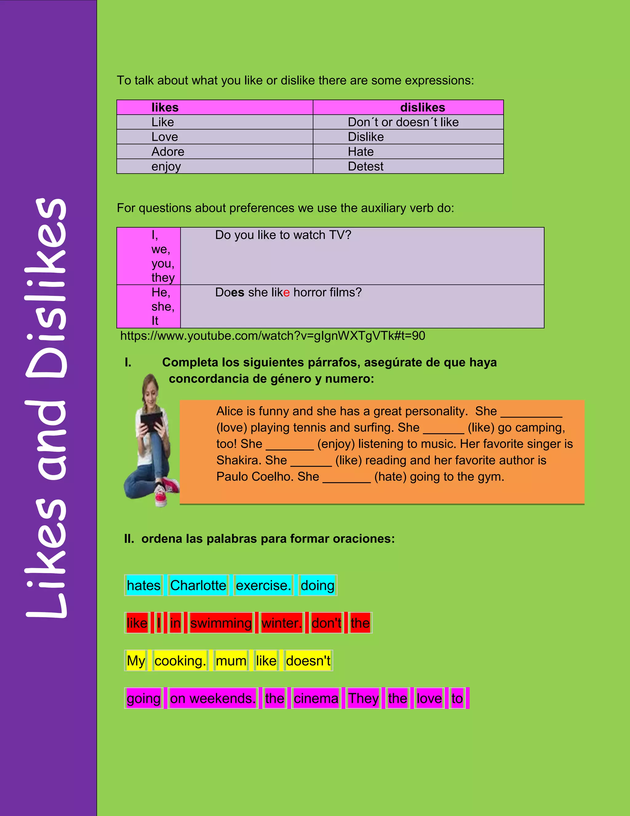 Ejercicio 2 likes and dislikes | DOCX | Food & Drink