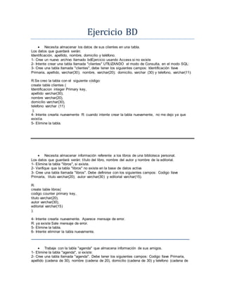Ejercicios básicos, bases de datos SQL | DOCX