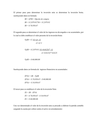 Ejercicio de arrendamiento financiero (arrendador) | DOC