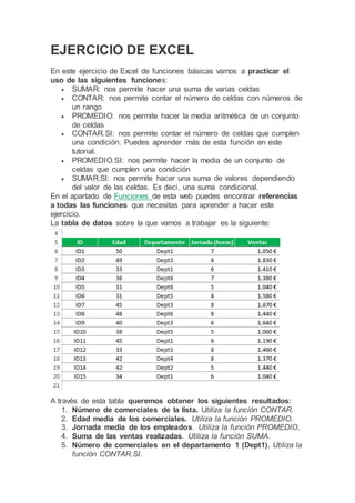 Ejercicio de excel | DOCX