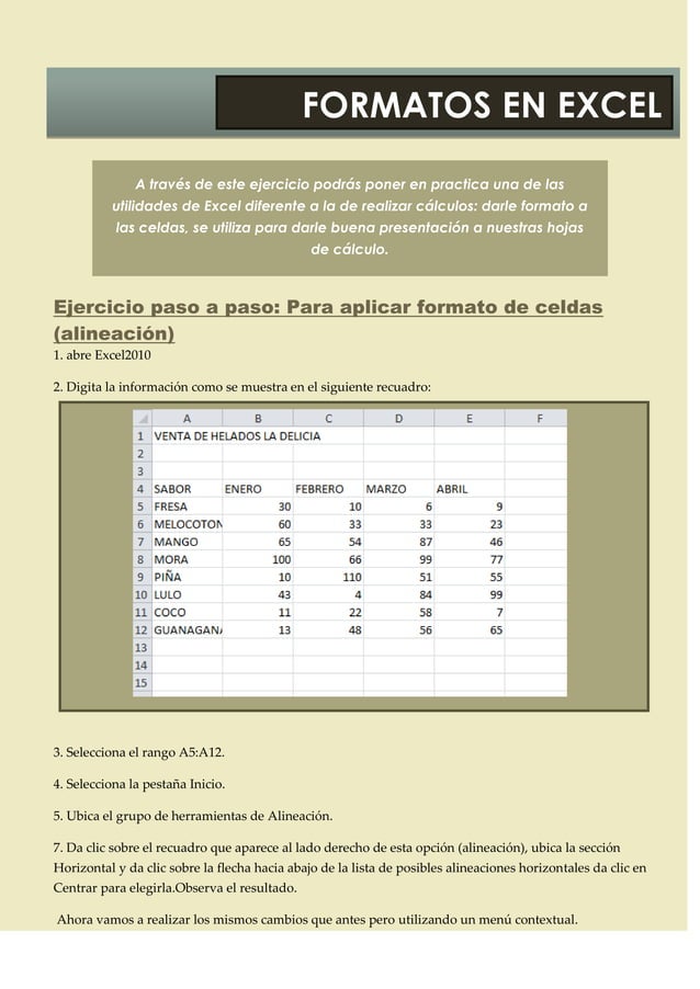 Ejercicio de formatos en excel1 | PDF